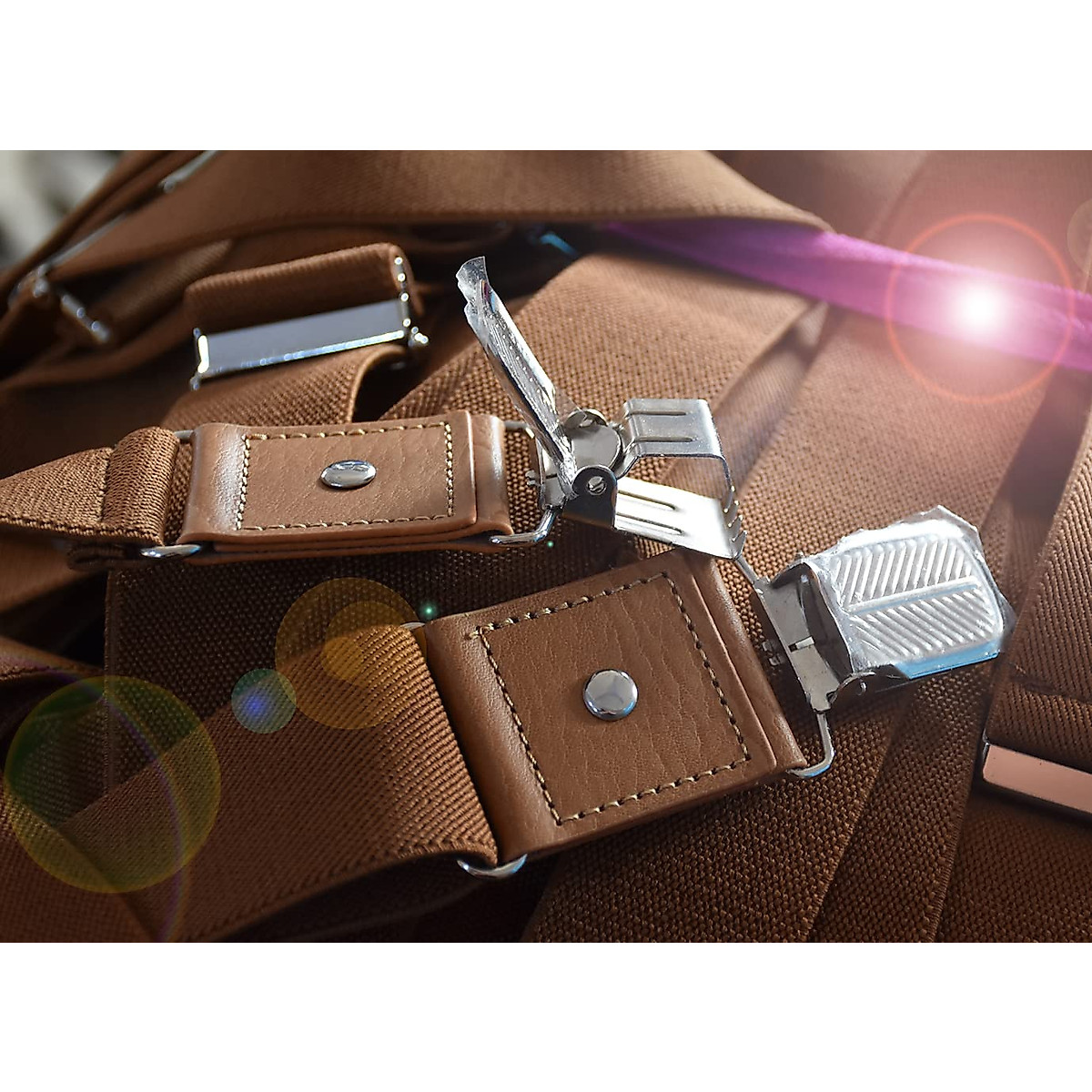 ZXEROYM Suspenders for Men Adjustable Y Back Elastic with Strong Clips Brown