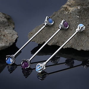 OUFER 14G Industrial Barbell 316L Stainless Steel Dragon Claw Natural Stone Industrial Barbell Piercing Jewelry Cartilage Earrings