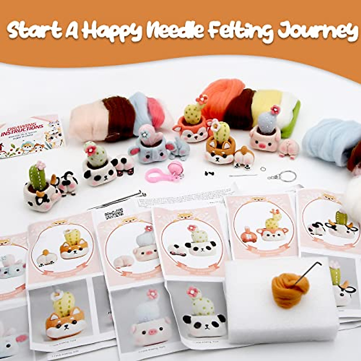 Needle Felting Beginner Kit, Needle Felting Kit, Needle Felting Starter Kit with Basic Felt Tools, Needle Felting Supplies with Foam Mat Felting Needles Wool Roving for DIY Crafts(Shiba Inu)