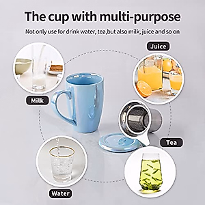 Jemirry Tea Cup with Infuser and Lid, Ceramic Cup with Lid, Tea Cup Tea Mug for Tea Lover, Porcelain Tea Strainer Cup, Tea Infuser Cup with Infuser Basket and Lid - Blue