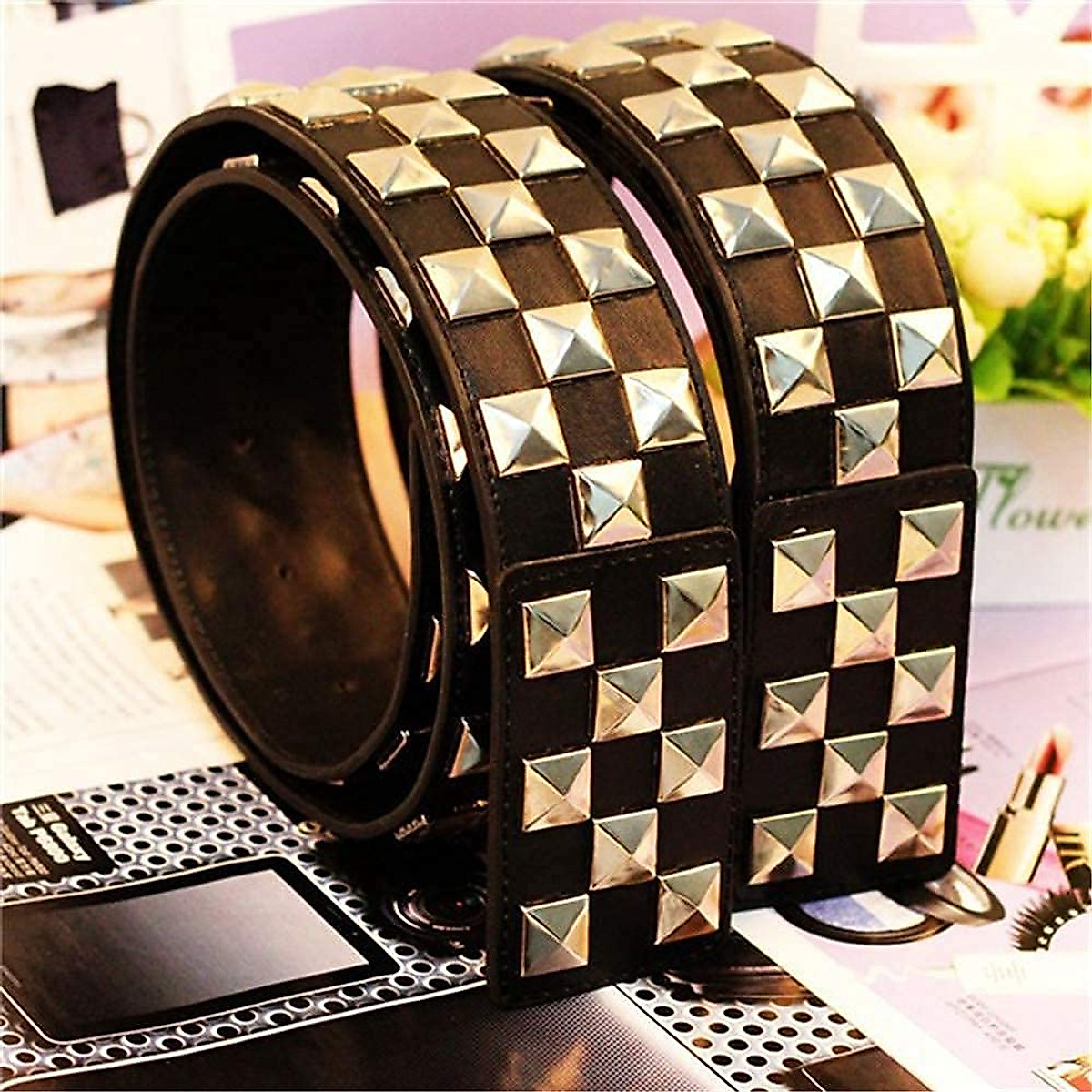 Shopular New Black White Casual Waistband Wild Punk Fashion Studded Rivet Belt Band New 39 inch