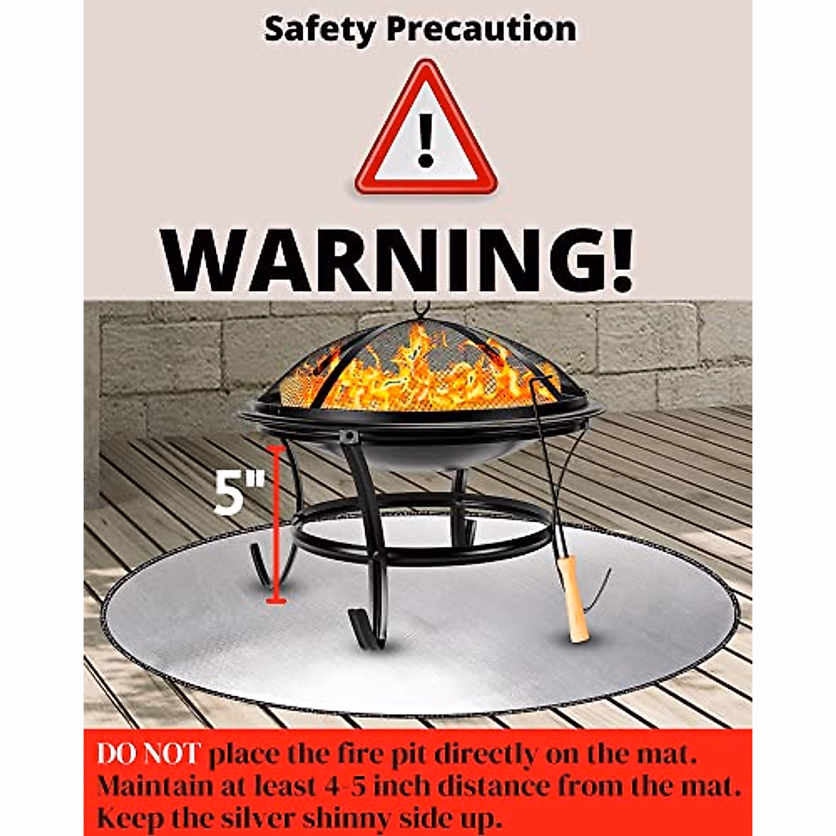 38-inch Fire Pit Mat for Under Fire Pit, Round | 3 Layered Premium Quality | Firepit Mat for Deck, Grass, Concrete, BBQ Grill, & Smoker | Fireproof Deck Protector