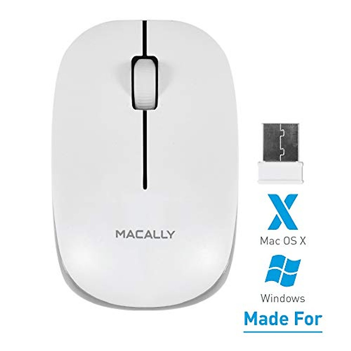 Macally 2.4G USB Wireless Mouse for Laptop and Desktop Computer, Comfortable and Long Range Computer Mouse - Cordless Mouse for Mac, Apple MacBook Pro/Air, Chromebook, or Windows PC - White