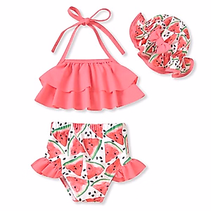 Little Toddler Girls Swimsuit Bikini Watermelon Two Pieces Bathing Suit Swimwear Summer Beach Wear Set Pink 4T - 5T