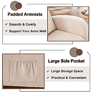 Antetek Modern Accent Rocking Chair, Upholstered Nursery Glider Rocker for Baby and Kids, Comfy Armchair with Side Pocket, Living Room Lounge Arm Chair with High Backrest (Beige)