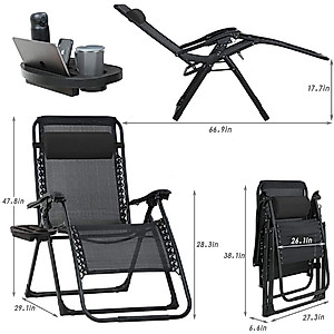 Oversized Zero Gravity Chair, 420 lbs Weight Capacity Patio Lounge Chair XL Folding Outdoor Indoor Adjustable Recliner Chair with Cup Holder Tray and Pillows for Pool, Beach, Lawn, Deck, Yard, Camping