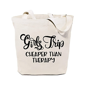 GXVUIS Girls Trip Cheaper Than Therapy Canvas Tote Bag for Women Reusable Travel Grocery Shoulder Shopping Bags Funny Gifts White