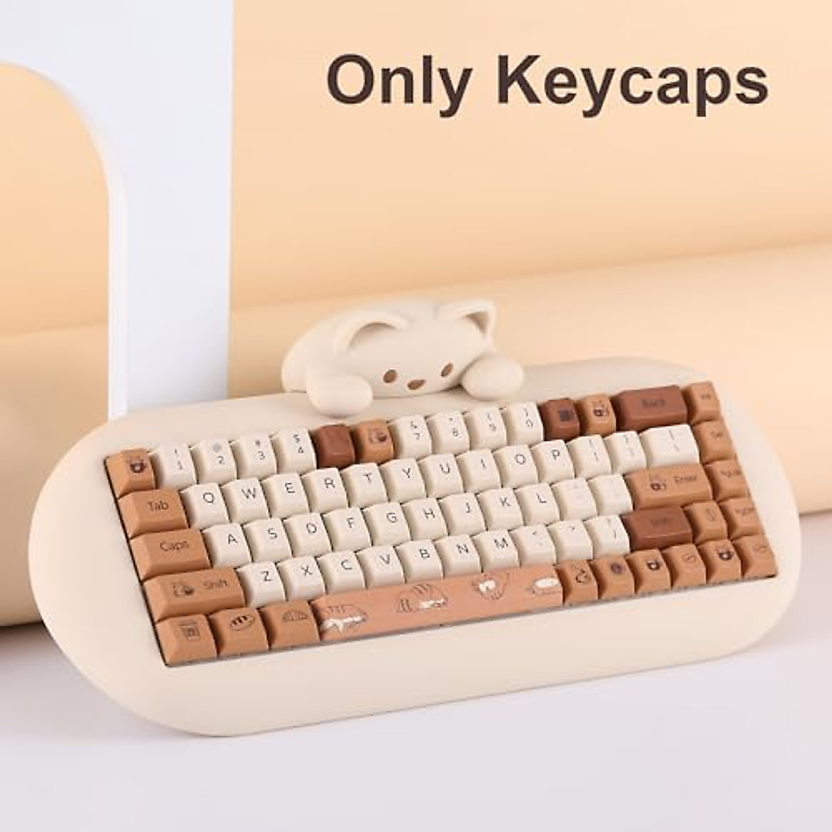 YUNZII Coffee Cat Dye Sub PBT Keycaps,152 Full Keys Dye Sublimation Custom Keycap Set with Key Puller for Cherry Gateron MX Switches Mechanical Gaming Keyboard (Cherry Profile, Coffee Cat)
