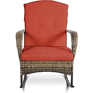 CIRMUBUY 3-Piece Outdoor Furniture Set, Patio Conversation Chair, Wicker Rocking Chair with Side Table for Porch, Garden, Poolside & Deck, Carrot
