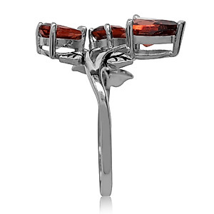 Silvershake 2.85ct. 3 Stone Natural Garnet 925 Sterling Silver Bypass Leaf Ring Size 8