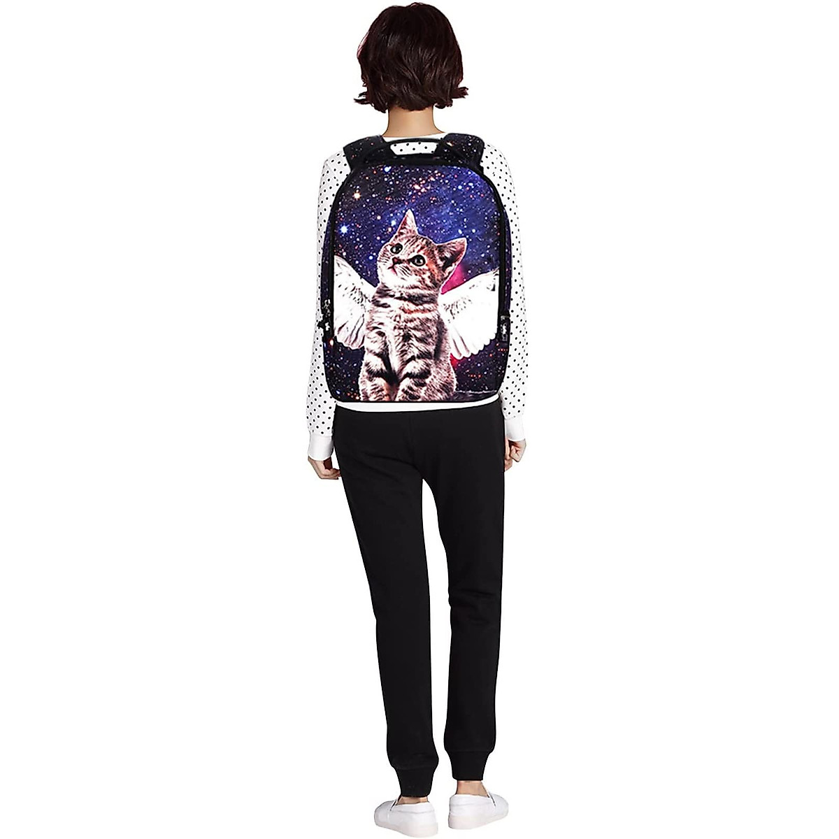 Galaxy Cat Printed School Backpack Lightweight Shoulder Bag for Teen Girls Blue