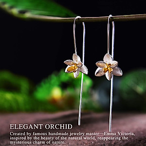 Christmas Gifts925 Sterling Silver Drop Earrings Elegant Orchid Flower Fashion Dangle Earring, Handmade Unique Jewelry Gift for Women and Girls