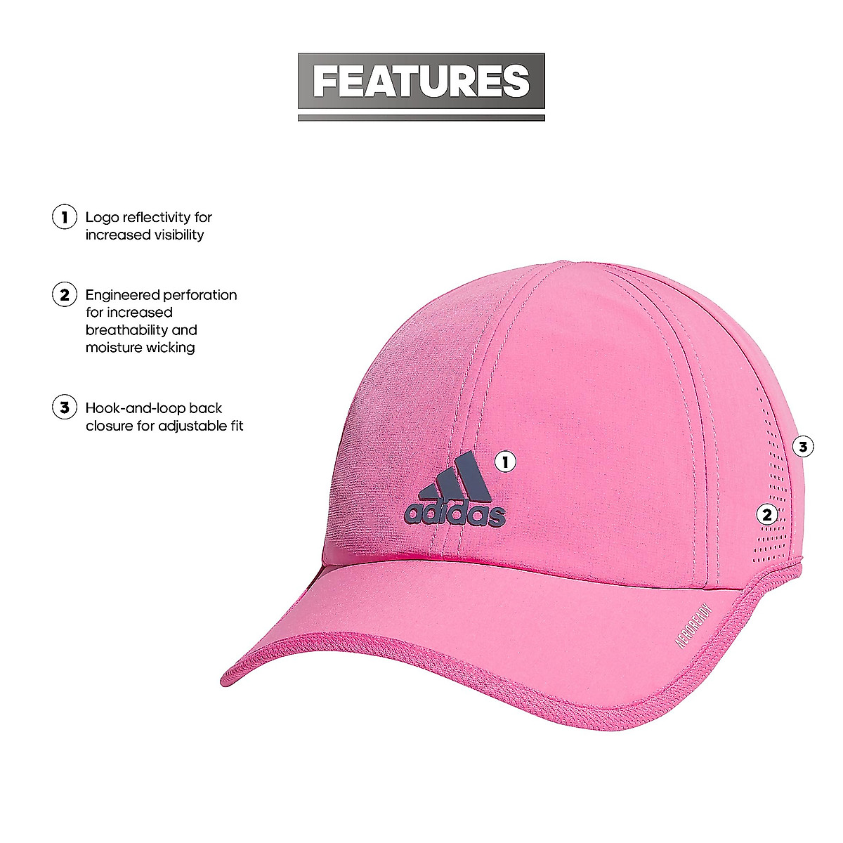 adidas Women's Superlite 2 Relaxed Adjustable Performance Hat, Pulse Magenta Pink/Preloved Ink Blue, One Size