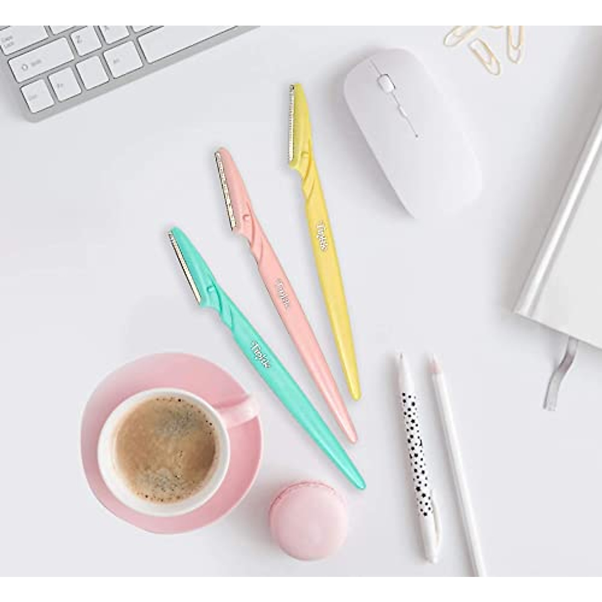 Dorco Tinkle Eyebrow Razor, Hair Trimmer Shaver and Tough Up Tool, Facial Razor with Safety Cover, 6 Razors | Dermaplaning Razor Tool | Skincare Party Favors | Dermaplaning Tools Beauty Stocking Stuffers Gift