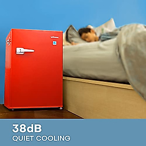 Upstreman 2.5 Cu Ft Retro Compact Refrigerator, Mini Fridge with Freezer for Bedroom, Adjustable Thermostat, Side Bottle Opener, Small Fridge for Office, Bedroom, Dorm, Bar, Red-CR25