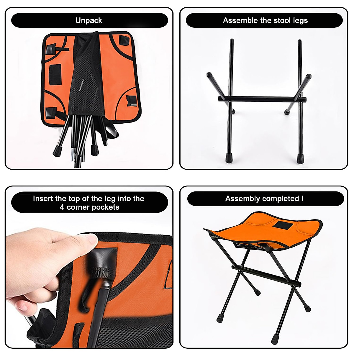 HADUKI Camping Chair Foot Stool,Folding Lightweight Stool Portable Collapsible Camping Stool Retractable Chairs with Carry Bag 220LBS Camping Stools for Indoor Or Camping Fishing Hiking BBQ(Orange)