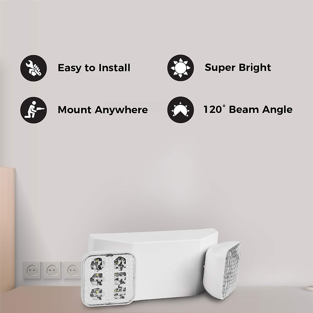 LABORATE LIGHTING Emergency Lights LED with Backup Battery, with Adjustable Heads, Commercial or Industrial Use, Pack of 2, Rechargeable Light Bulb, Indoor Hallway or Room Safety for Residential,