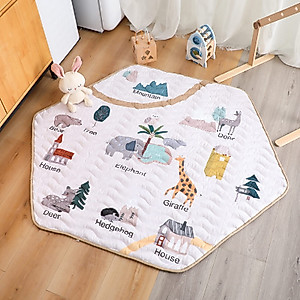 let's make Hexagon Playpen Mat Soft Area Rug | Baby Playmat Fits Regalo Portable Play Yard 48 Inch and hiccapop 53" PlayPod Playpen | Non-Slip Kids Rug with Cute Woodland Animals for Nursery Room