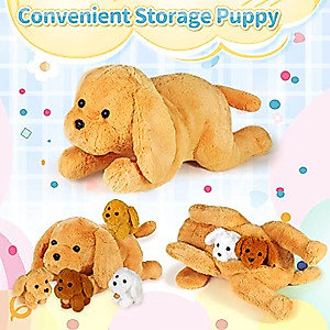 KMUYSL Puppy Stuffed Animals Toys for Ages 3 4 5 6 7 8+ Years Old Kids - Mommy Dog with 4 Baby Puppies in Her Tummy, Idea Xmas Birthday Gifts for Baby, Toddler, Girls, Boys