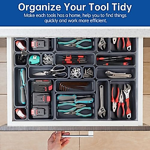 Giklux 45 Pack Tool Box Organizer Tray, 3-Sizes Tool Box Organizers And Storage, for Hammer, Wrench, Screw, Small Parts Toolbox Organization, Tool Cart Chest Garage Drawer Organizer Tray, Grey