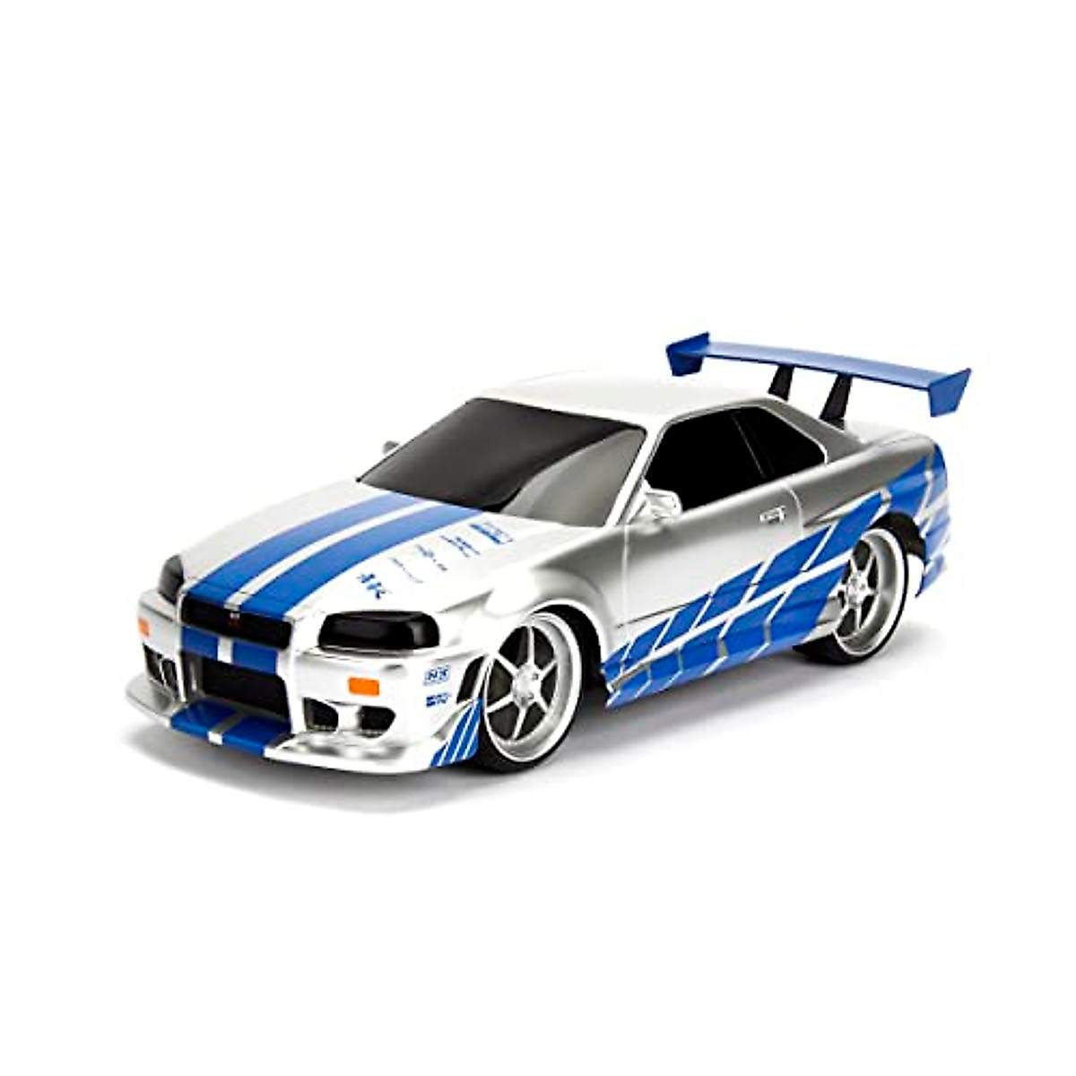 Jada Toys Fast & Furious Brian's Nissan Skyline GT-R (Bnr34)- Ready to Run R/C Radio Control Toy Vehicle, 1: 16 Scale, Silver and Blue, (99370)