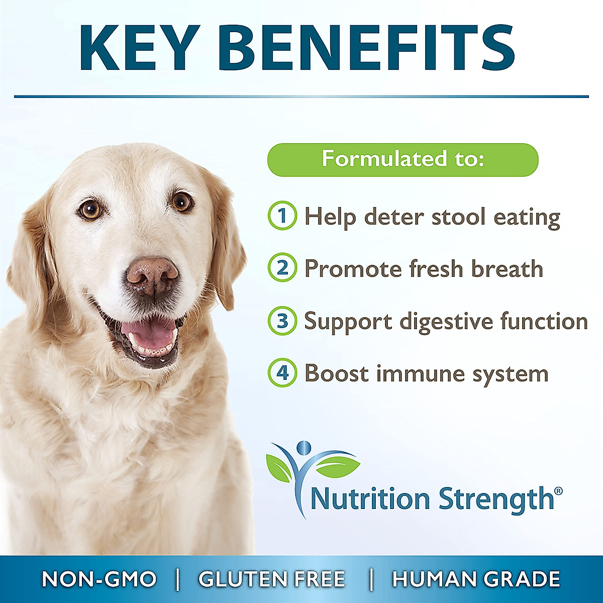 Nutrition Strength Coprophagia Stool Eating Deterrent for Dogs + Breath Aid, Extra Strength to Deter Dog Poop Eating, Probiotics & Digestive Enzymes for Gut Health & Immune Support, 30 Soft Chews