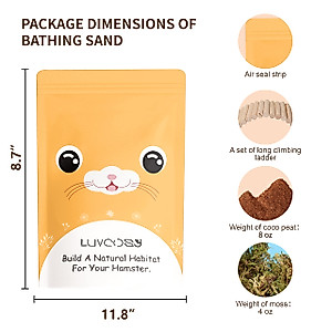 LUVCOSY Hamster Decoration Package = Forest Moss + Coconut Fiber + 3 Packs Wooden Fence, Cage Bedding Accessories, Habitat Decor Toys, Odor Control for Chinchilla, Guinea Pig, Reptile & Small Animals