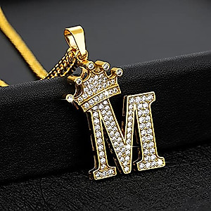 Cubic Zircon Crown Alphabet Necklace For Women Stainless Steel Gold Color A-Z Initial Letter Pendants Necklaces Wedding Jewerly IG3E9 (W-45cm)