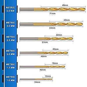 COMOWARE 120 Pcs Metric Drill Bit Set -Titanium Small Drill Bits Set, High Speed Steel, Micro Drill Bit for Wood, Plastic, Aluminum Alloy, (1 mm to 3.5 mm)