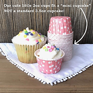 Pink Bulk MINI Candy Nut Paper Cups - Valentine Mini Baking Liners - Pink White Polka Dot - 100 Pack