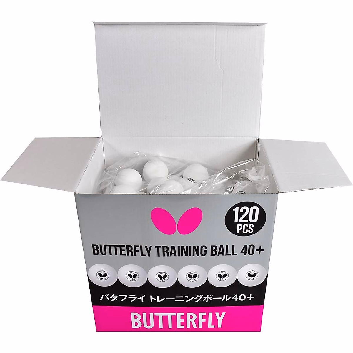 Butterfly 40+ Training Table Tennis Ball - White, 40mm Training Balls - Box of 120 - 40+ Training Balls are Comparable to a Three-Star Ball