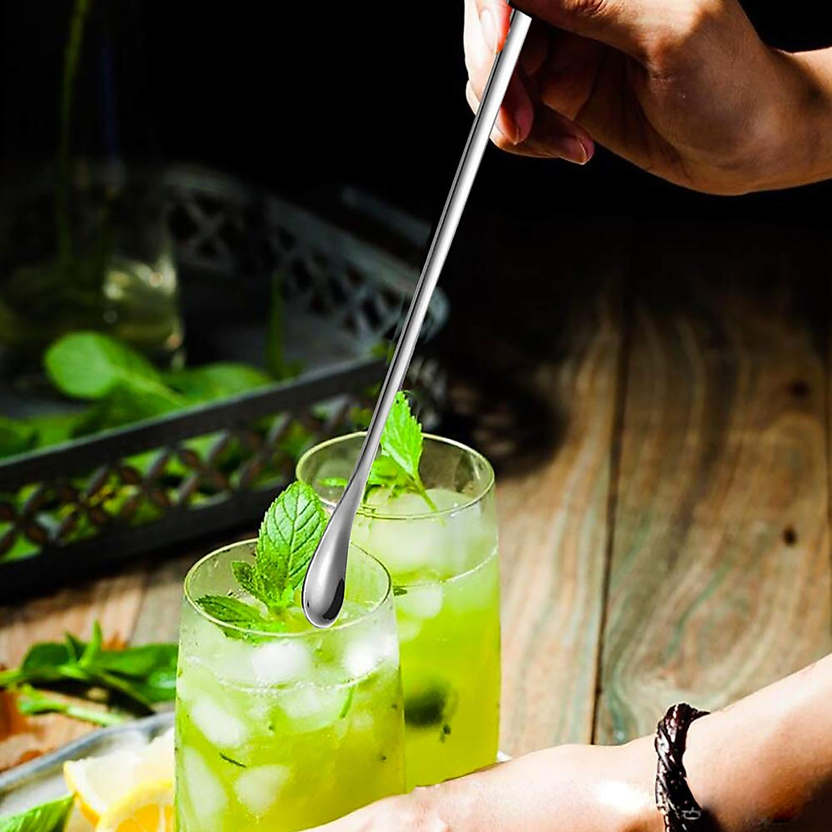 Delove Stainless Steel Coffee Stirring Spoon Beverage Cocktail Stirrers Stir Cocktail Drink Swizzle Stick- Mixing Spoon - Tiny Salt Condiment Spoon - Reusable - Set of 4 (7.6-Inch)