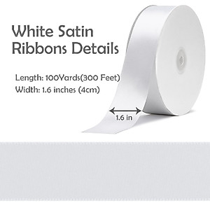 1.5 Inch x 100yds Satin Ribbon Solid Fabric Ribbons Roll for Gift Wrapping,Floral,Balloons,Craft Sewing,Valentine's Day,Wedding,Birthday Party Decoration(White)