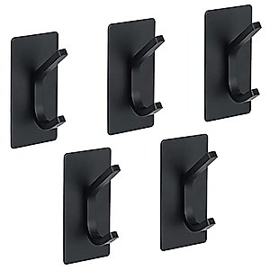 Alise 5 Pcs Self-Adhesive Utility Hooks Coat Hook Single Towel Clothes Hooks for Bathroom Kitchen Wardrobe Window Glass Door Garage,SUS 304 Stainless Steel Matte Black
