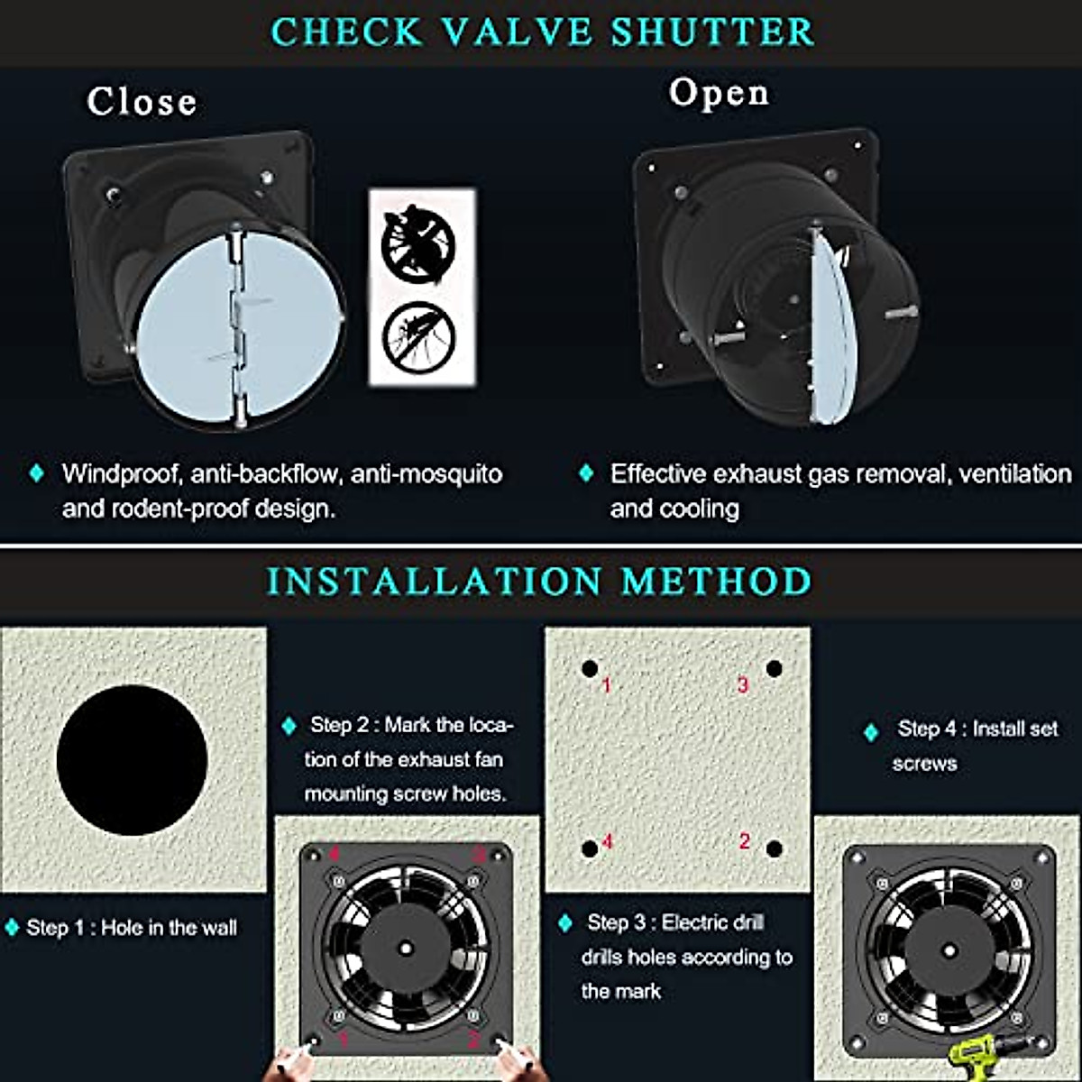 BASOOK 6 Inch Kitchen Exhaust Fan - Powerful and Efficient with Stepless Speed Control. Ideal for Through-Wall Ventilation in Bathroom, Garage, and More. Easy DIY Install.