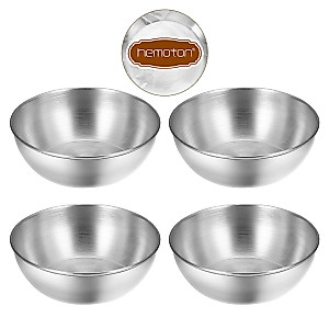 Hemoton 4pcs Stainless Steel Sauce Dishes Round Seasoning Dishes Sushi Dipping Bowl Saucers Bowl Mini Appetizer Plates Seasoning Dish Saucer Plates 3.15 Inch