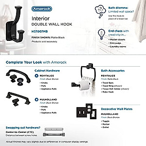 Amerock H37007MB | Alder Double Prong Decorative Wall Hook | Matte Black Hook for Coats, Hats, Backpacks, Bags | Hooks for Bathroom, Bedroom, Closet, Entryway, Laundry Room, Office