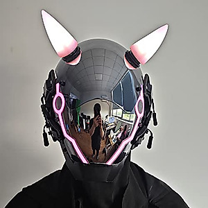 KYEDAY Punk Mask for Men, LED Ox horn Mask,Futuristic Punk Techwear, Cosplay Halloween Fit Party Music Festival Accessories (pink)