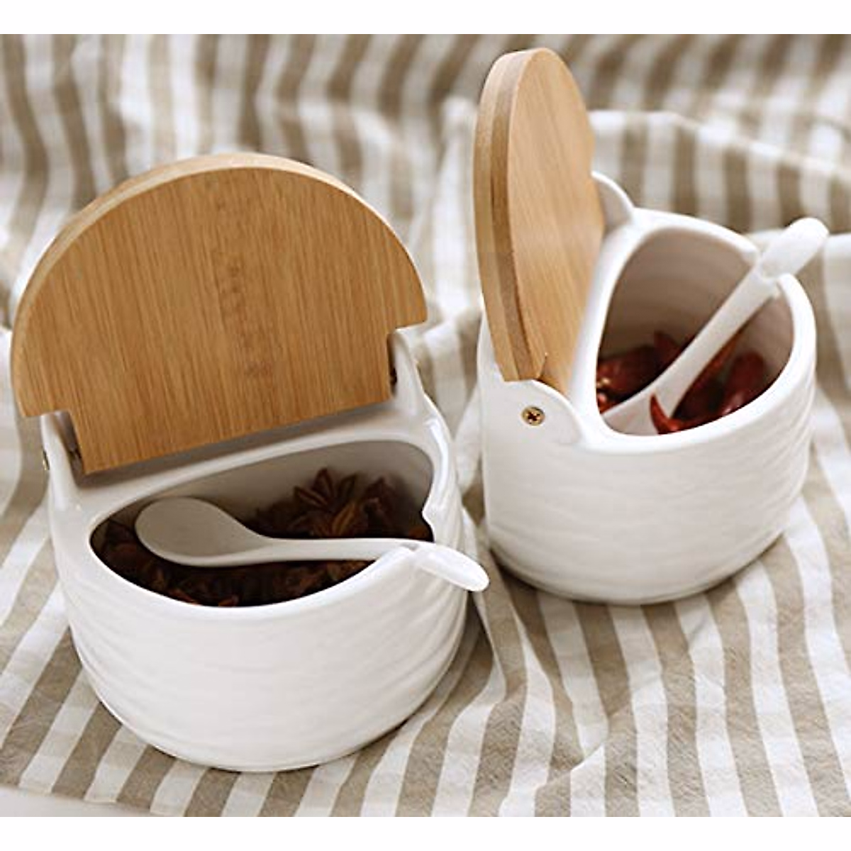 Lawei 3 pack Ceramic Sugar Bowls Set - 9 oz Porcelain Condiment Jar Spice Container with Spoons and Lids for Home and Kitchen