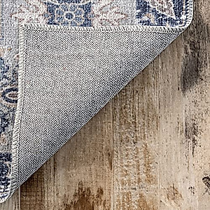 nuLOOM Elsa Floral Blossom Machine Washable Ultra Thin Area Rug, 8' x 10', Blue