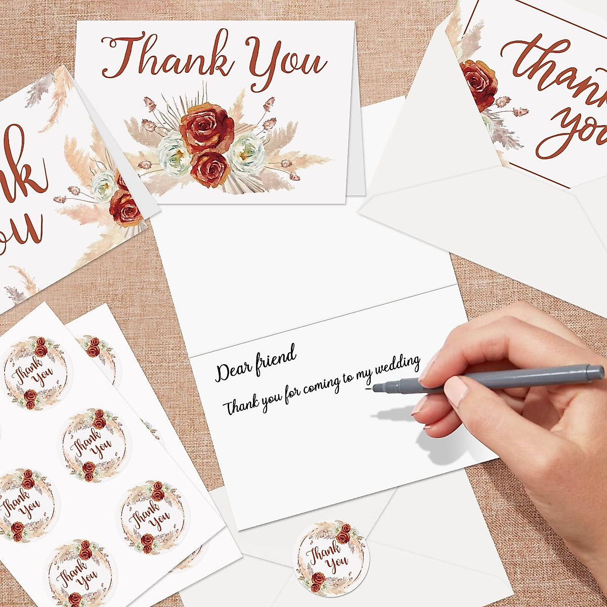 Levfla Floral Boho Thank You Cards 36 Pack Watercolor Pampas Grass Appreciation Cards Tropical Bohemian Gift Cards Set for Bridal Shower Baby Shower Weddings with Envelopes and Stickers