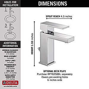 Delta Faucet Modern Single Hole Bathroom Faucet, Single Handle Chrome, Bathroom Sink Faucet, Drain Assembly, Chrome 567LF-PP
