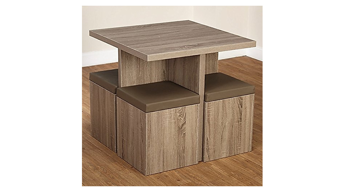Baxter 5-Piece Dining Set with Storage Ottomans - Taupe