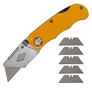 TWOMEM Lightweight Folding Utility Knife Quick Change Blade Box Cutter for Cartons, Cardboard and Boxes Lock-back Mechanism with 5 Extra Blades