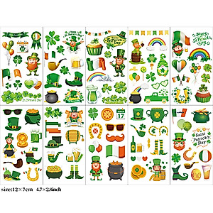 XIYOKA 140+ Pcs St Patricks Day Tattoos, 34 Sheets Unique St. Patrick's Day Tattoos Stickers, Shamrock Green Temporary Tattoos, Lucky Clover Tattoos for Kids Party Favors Accessories Irish Party