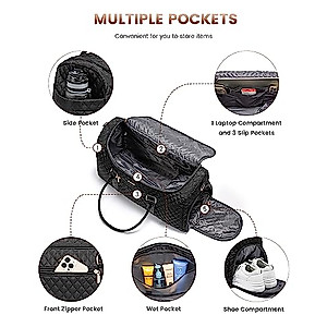 LOVEVOOK Travel Duffle Bag, 50L Weekender Overnight Bag with Toiletry Bag, Quilted Carry On Bag with Shoe Compartment, Gym Duffel Bag with Wet Pocket for Women, Hospital Bags for Labor and Delivery