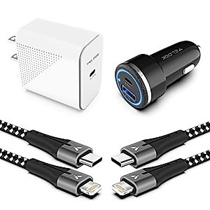iPhone 13 14 12 Fast Charger Kit, VELOGK 20W USB C PD Wall/Car Charger Adapter for iPhone 14/13/12/Pro/Max/Mini/11/Xs Max/XR/X, iPad Pro/Air, with 2X【Apple MFi Certified】iPhone Lightning Cables(6.6ft)