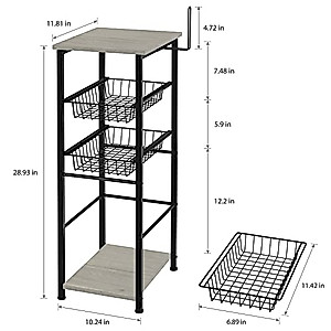 Small Bathroom Shelves, Floor Storage Cabinet with 2 Drawers, Narrow Towel Rack Organizer 4 Tiers, Modern Bathroom Storage Tower Cabinet with Tissue Bar, Standing Units Shelf for Laundry Living Room
