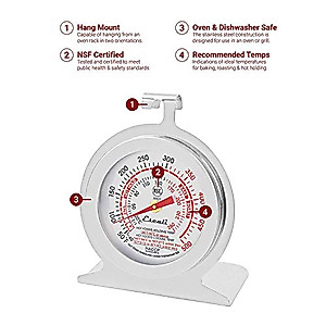 Escali AHO1 Durable Stainless Steel Oven Thermometer, Oven Safe with Stand or Hang, HACCP Guidelines, and NSF Certified Silver