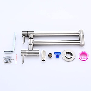 HOMHII Wall Mount Pot Filler Faucet,Folding Stretchable Kitchen Faucet with Double Joint Swing Arm,Stainless Steel Delta Pot Filler Faucet (‎Brushed Stainless Steel)